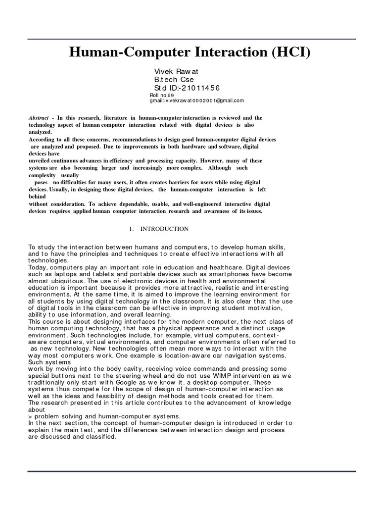 Project Report On Human Computer Interaction | PDF | Human–Computer Interaction | Menu (Computing)