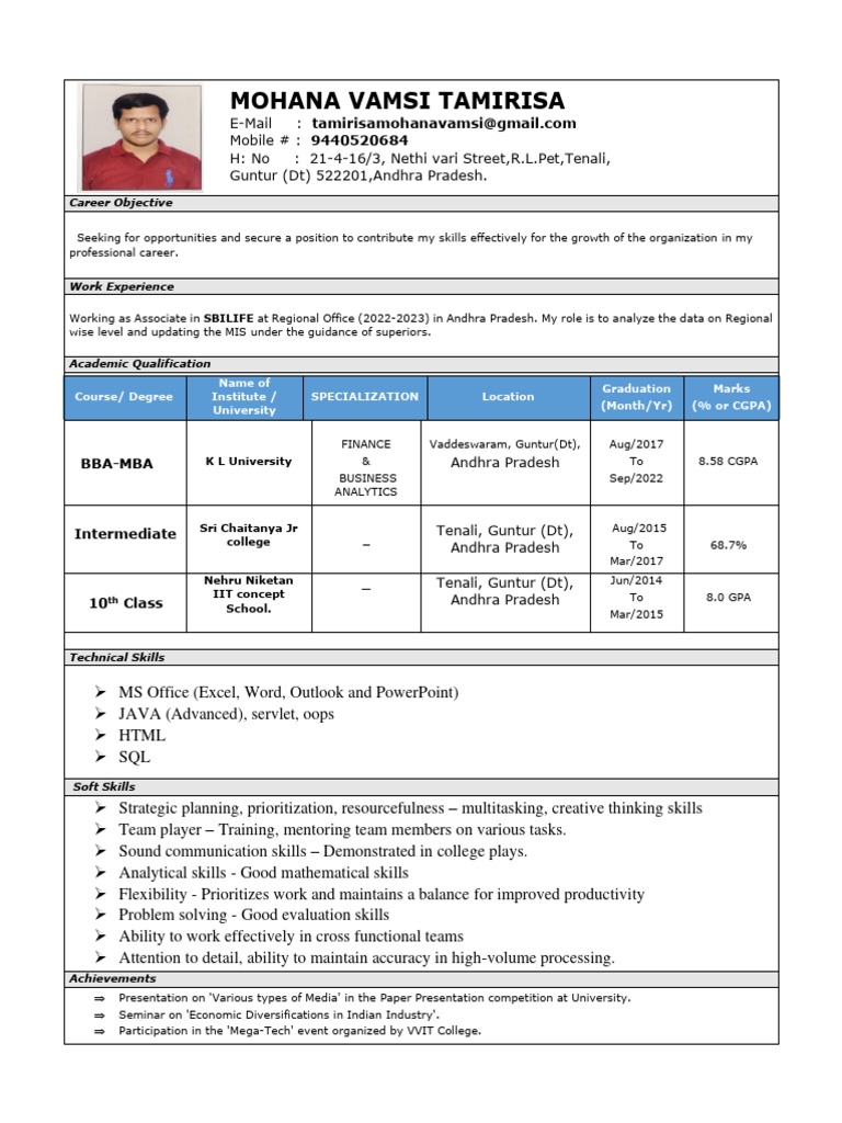 Mohana Vamsi Tamirisa - Resume. - 1718779269010 - Mohana Vamsi Tamirisa ...