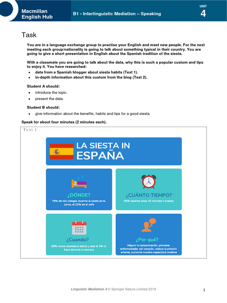 Interlinguistic Mediation Worksheet Unit 4 | PDF
