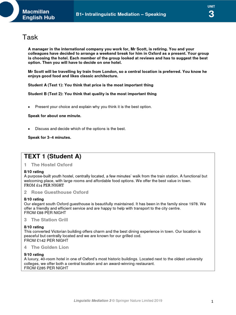 Intralinguistic Mediation Worksheet Unit 3 | PDF | Vocabulary | Speech