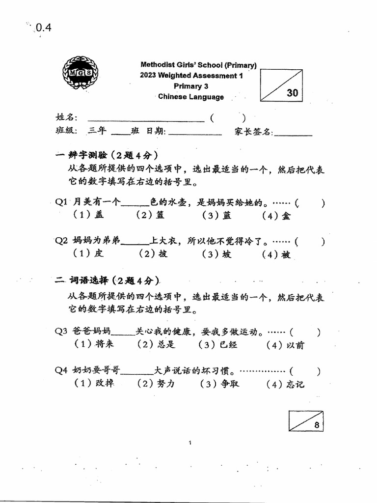 P3 Chinese 2023 WA1 MGS | PDF