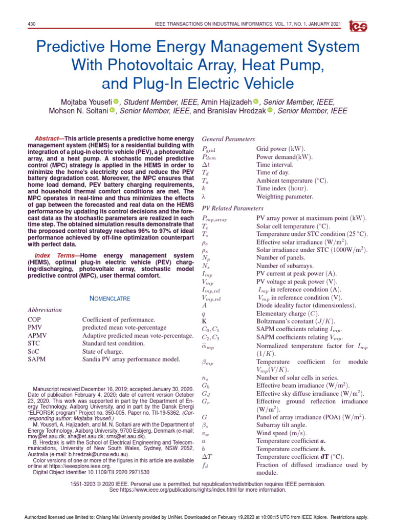 Predictive Home Energy Management System With Photovoltaic Array Heat Pump and Plug-In Electric ...