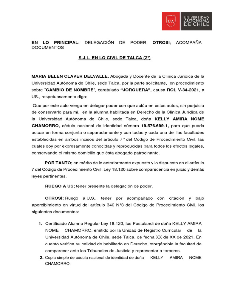 DELEGA PODER CAUSA V-34-2021 (Civil) | PDF