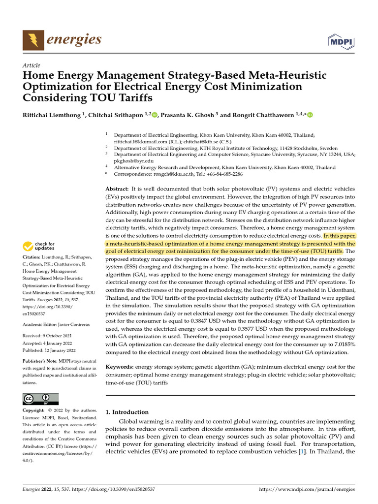 Home Energy Management Strategy-Based Meta-Heuristic | PDF ...