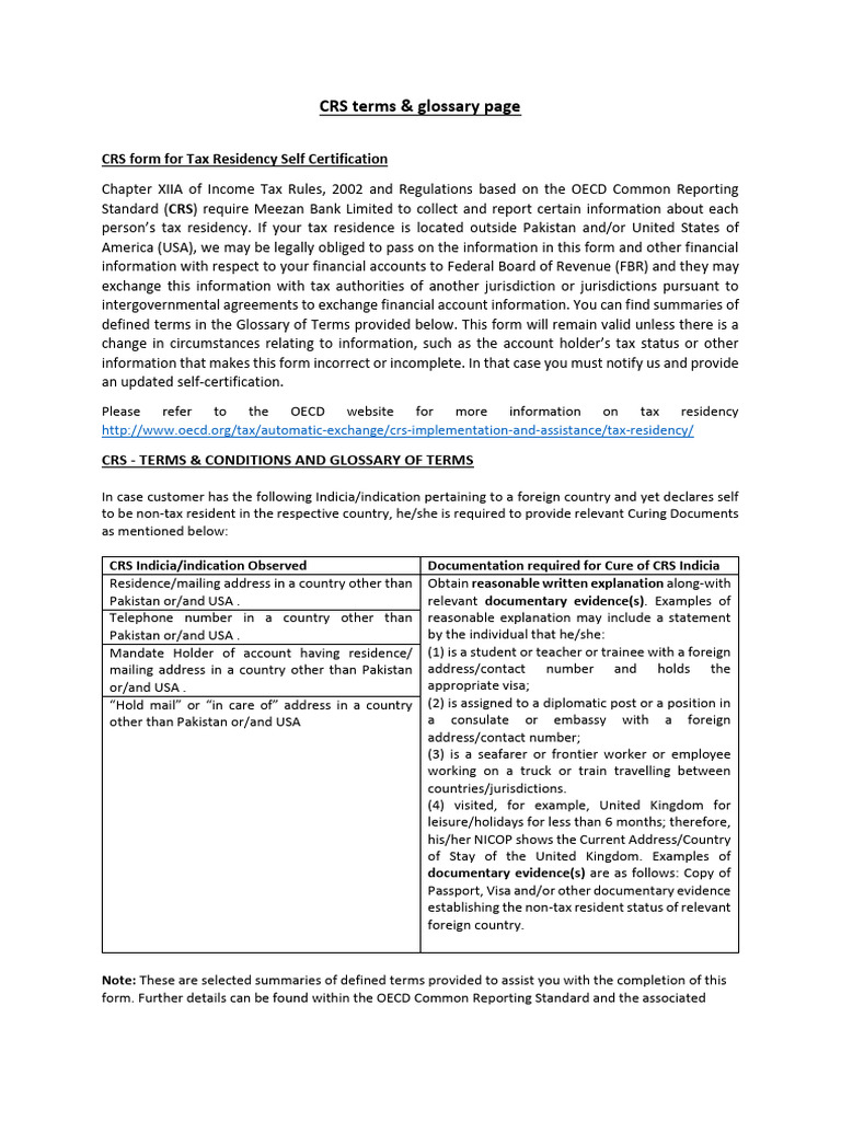 CRS Form | PDF | Taxes | Travel Visa