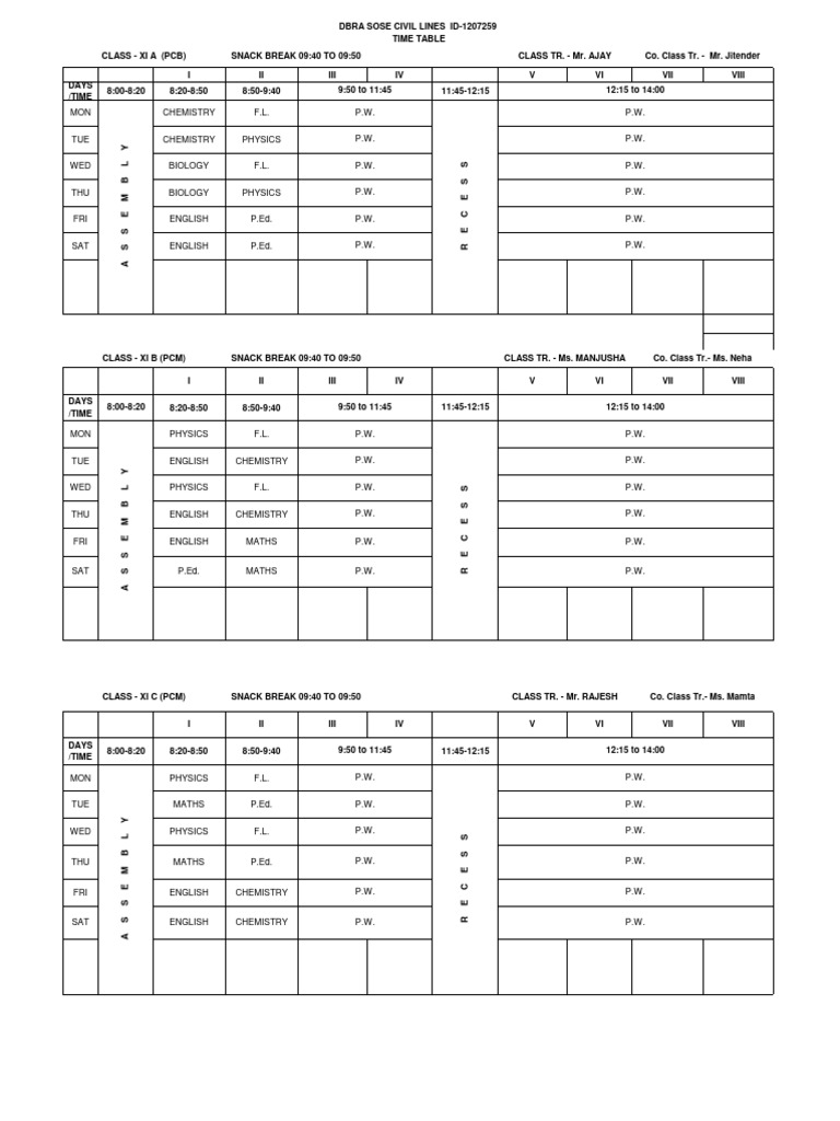 Sose Time Table 24-25 (11-12) | PDF | Physical Sciences | Natural Sciences