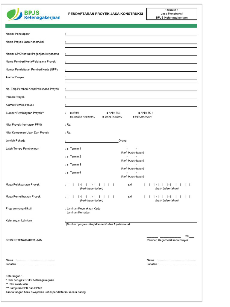 Formulir Pendaftaran Proyek Konstruksi | PDF