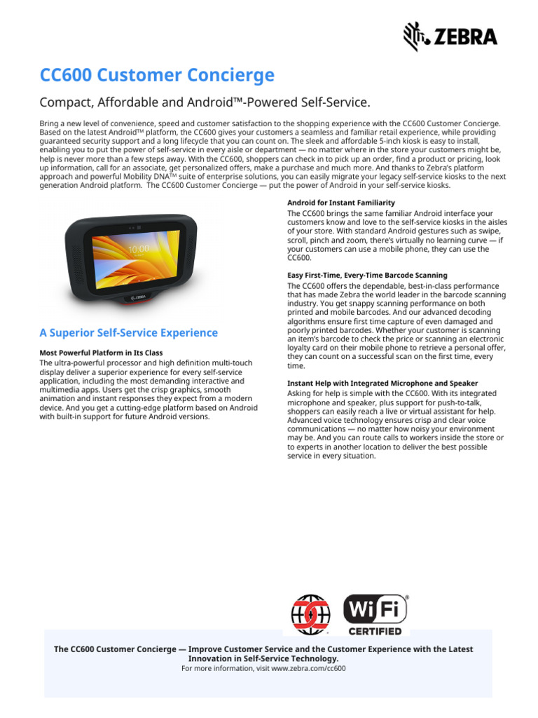 cc600 Spec Sheet en Us | PDF | Android (Operating System) | Xamarin