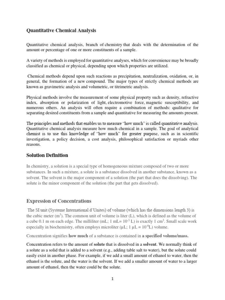 Quantitative Chemical Analysis Methods | PDF | Concentration | Mole (Unit)