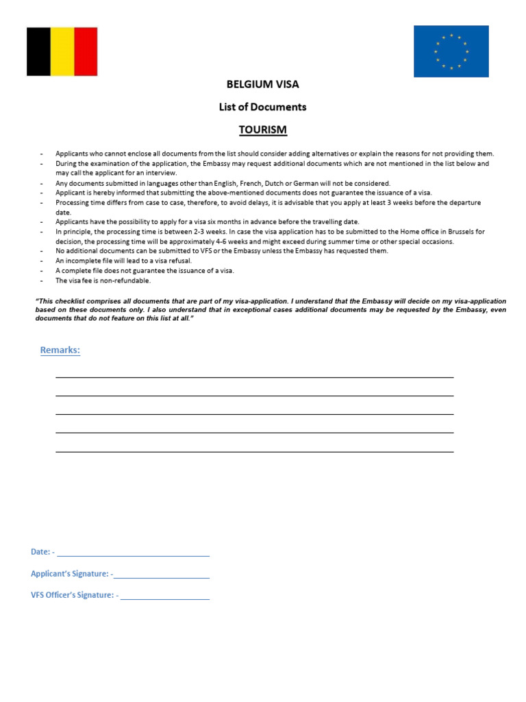 BELGIUM Tourism Checklist | PDF | Travel Visa | Passport