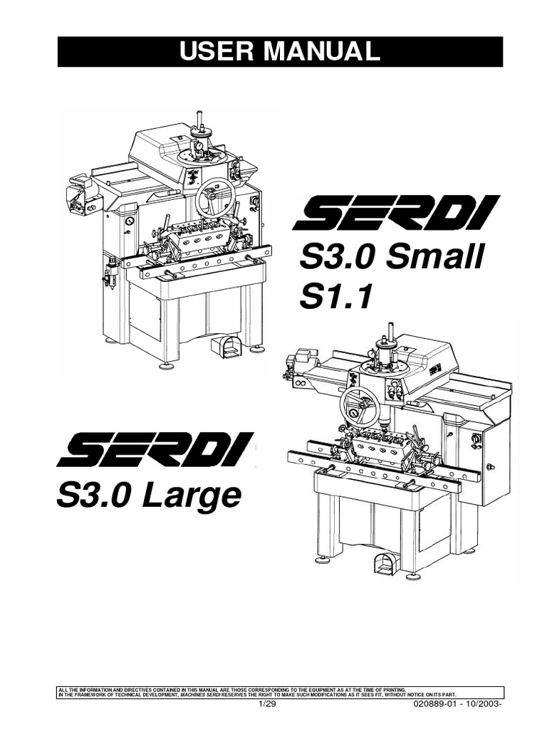 Serdi S1.1, S3.0L, S3.0 Small - Users Manual 2003 | PDF | Valve | Screw