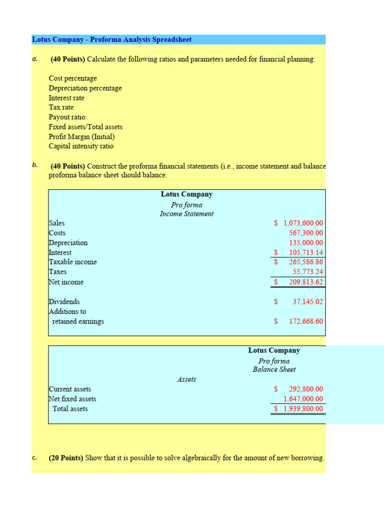 Lotus Company Proforma Analysis Solution | PDF | Balance Sheet | Equity (Finance)