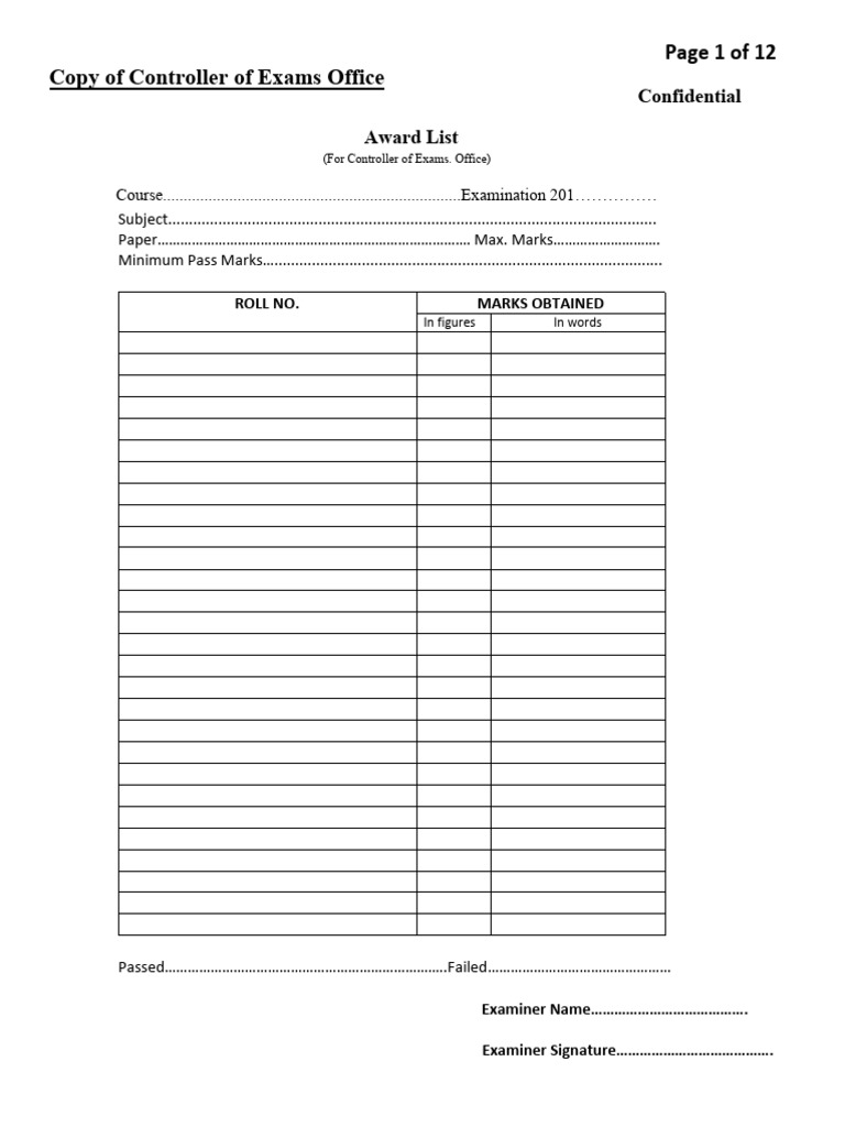 Proforma-M.phill Examiner's Report (Included Award List) With Bill ...