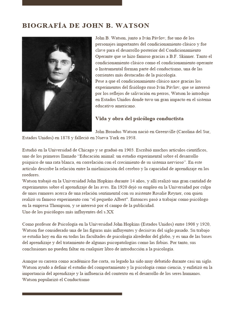 John Watson | PDF | Sicología | Ciencias del comportamiento