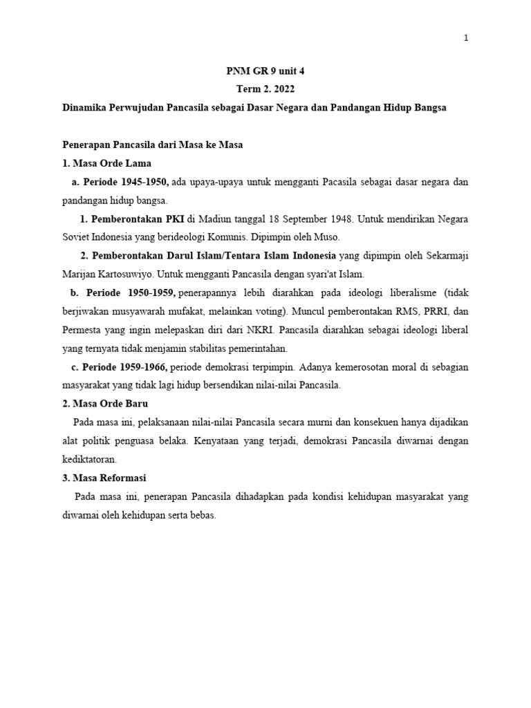 Dinamika Perwujudan Pancasila Sebagai Dasar Negara Dan Pandangan Hidup Bangsa | PDF