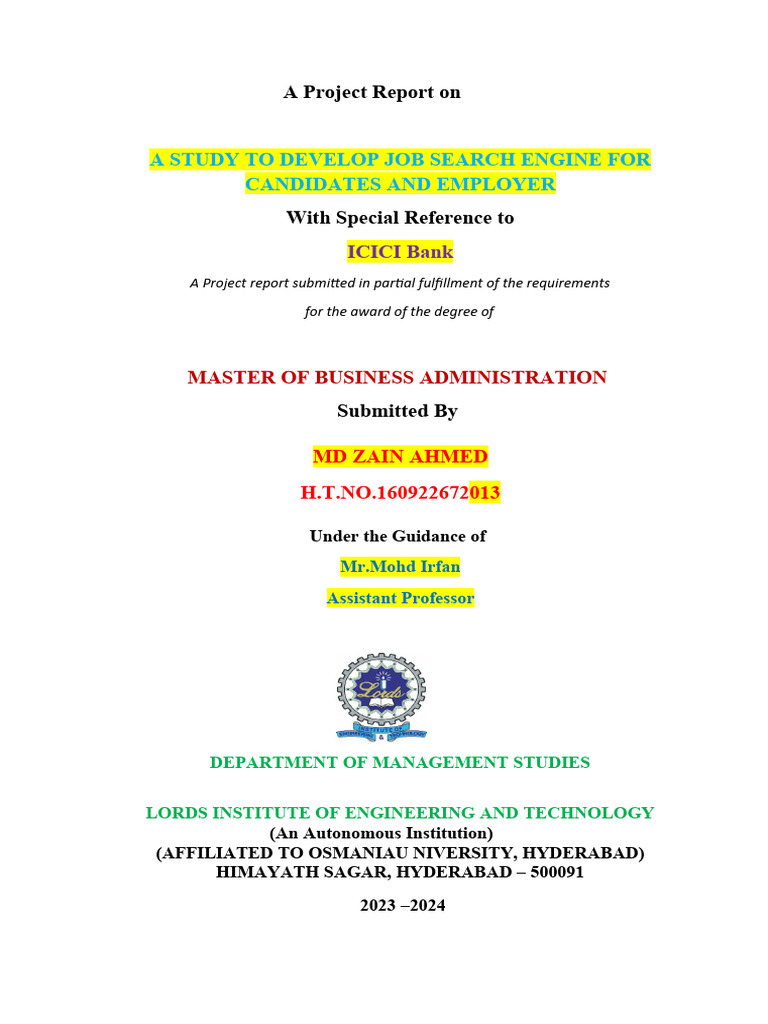 MBA Project First Inside Certificates Pages - LIET | PDF | Master Of ...