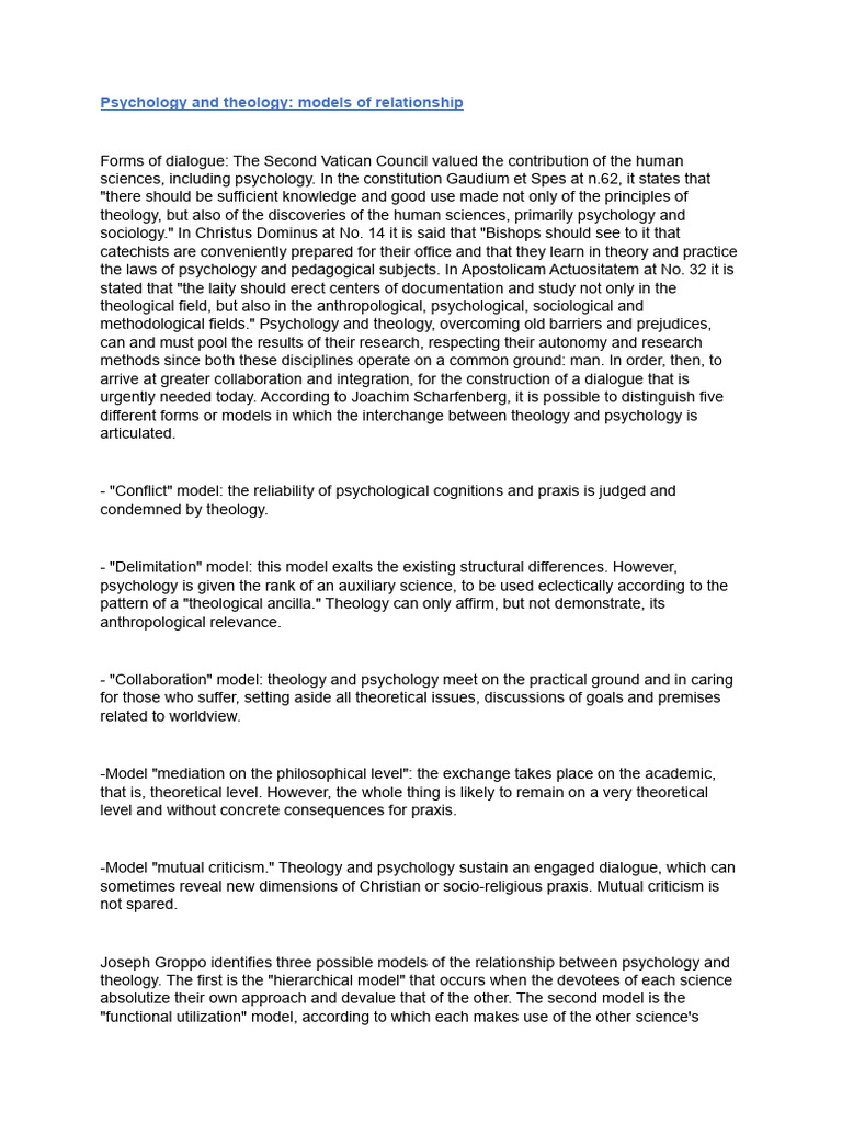 Psychology and Theology Models of Relationship | PDF | Psychology ...