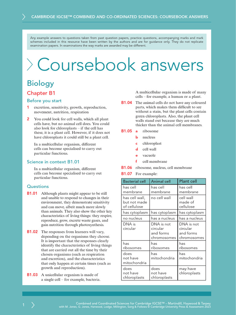 Igcse Ccs 2ed TR Coursebook Answers | PDF | Osmosis | Enzyme