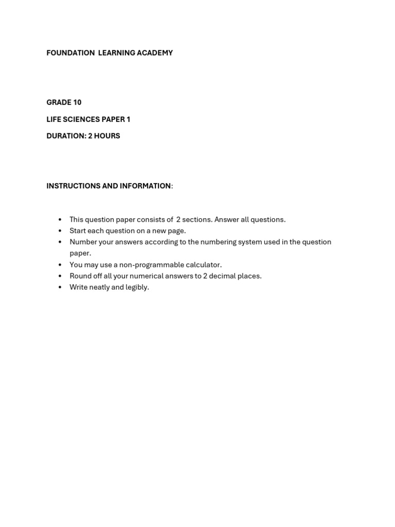 Life Science Paper 1 | PDF | Nutrients | Foods