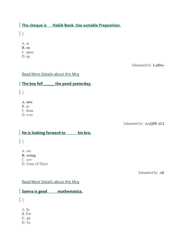 Preposition Mcqs | PDF