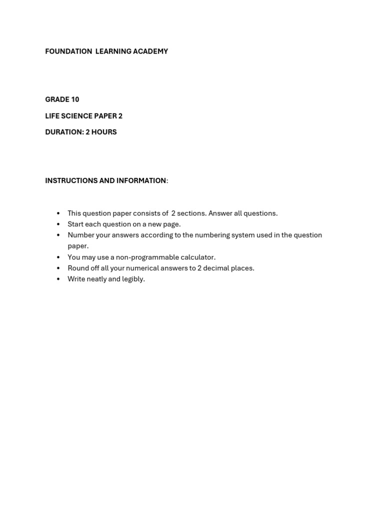 Life Science Paper 2 | PDF