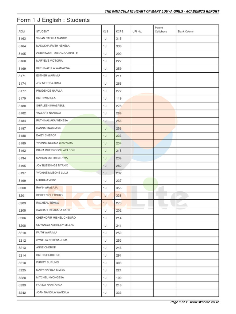 Form 1 J ENG _ Students | PDF