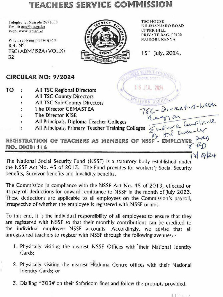Registration of Teachers As Members of NSSF - 0001 | PDF