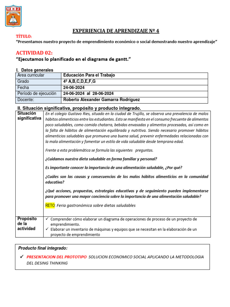 Unidad 04 - Actividad 02-Ept 4º Grado Gustavo Ries | PDF | Negocios | Arte