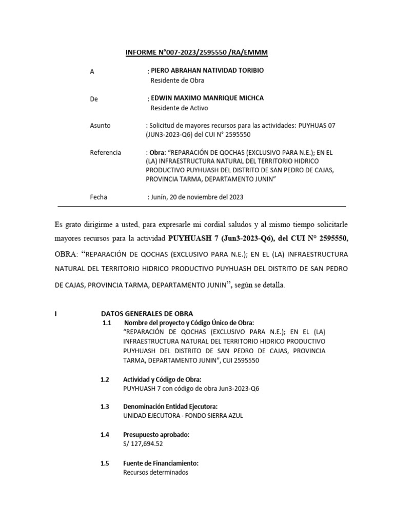 Informe de Solicitud de Modificacion de Especifica | Descargar gratis ...