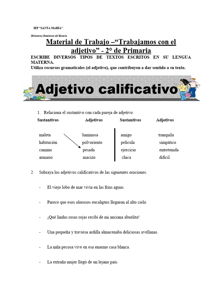 Material de Concordancia Con El Adjetivo | PDF | Adjetivo | Morfología ...