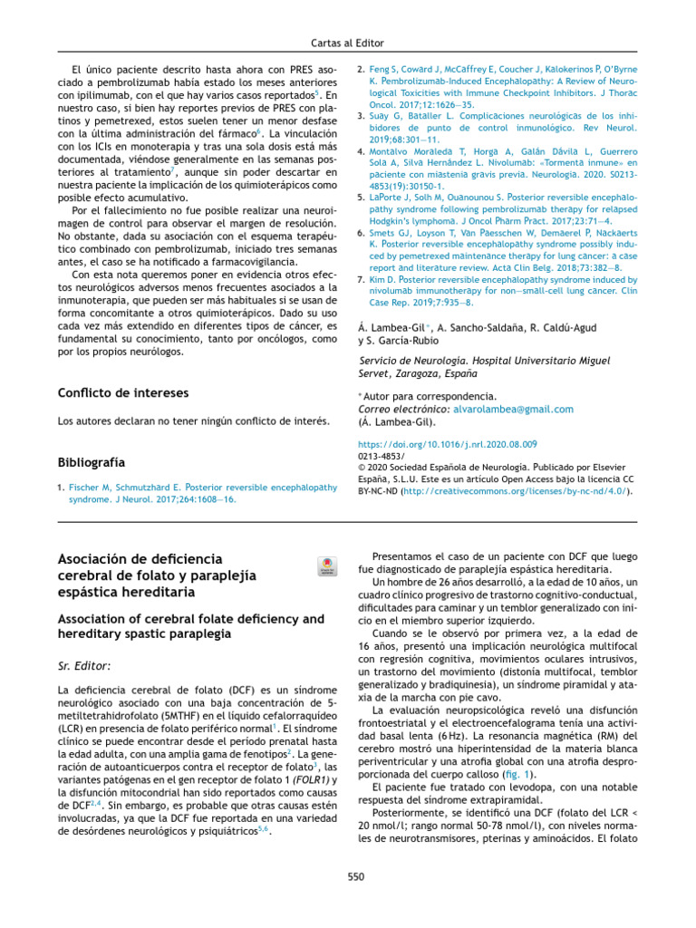 Asociaci N de Deficiencia Cerebral de Folato y Paraplej A Esp S - 2021 - Neurolo | PDF | Dolor ...