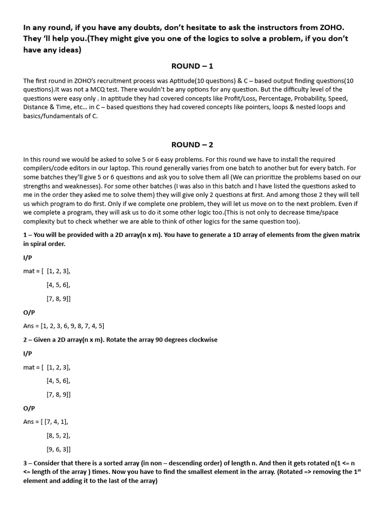 ZOHO Experience | PDF | String (Computer Science) | Mathematics ZOHO Experience | PDF | String (Computer Science) | Mathematics