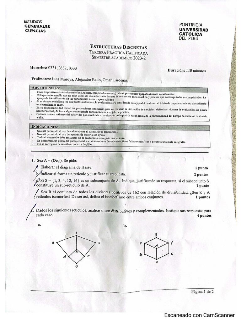 Estructuras Discretas: Práctica Calificada | PDF