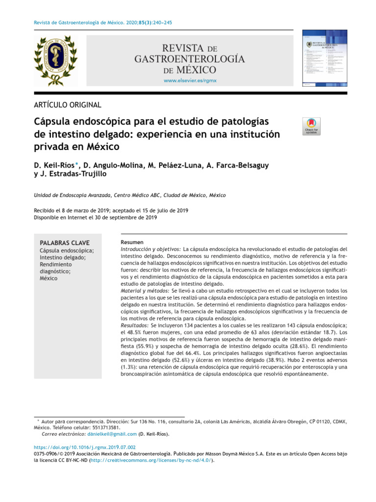 C Psula Endosc Pica para El Estudio de Patolog As de I - 2020 - Revista de Gastr | PDF | Droga ...