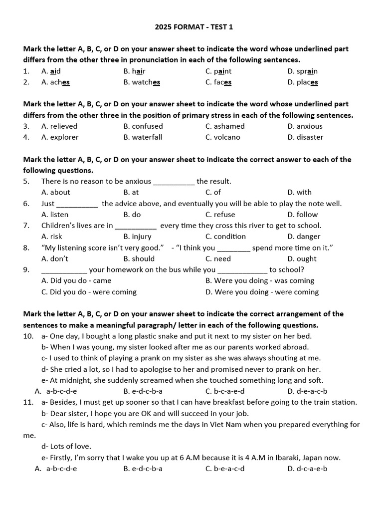 Practice Test 1 (2025 Format) - 1 | PDF | Happiness | Pleasure