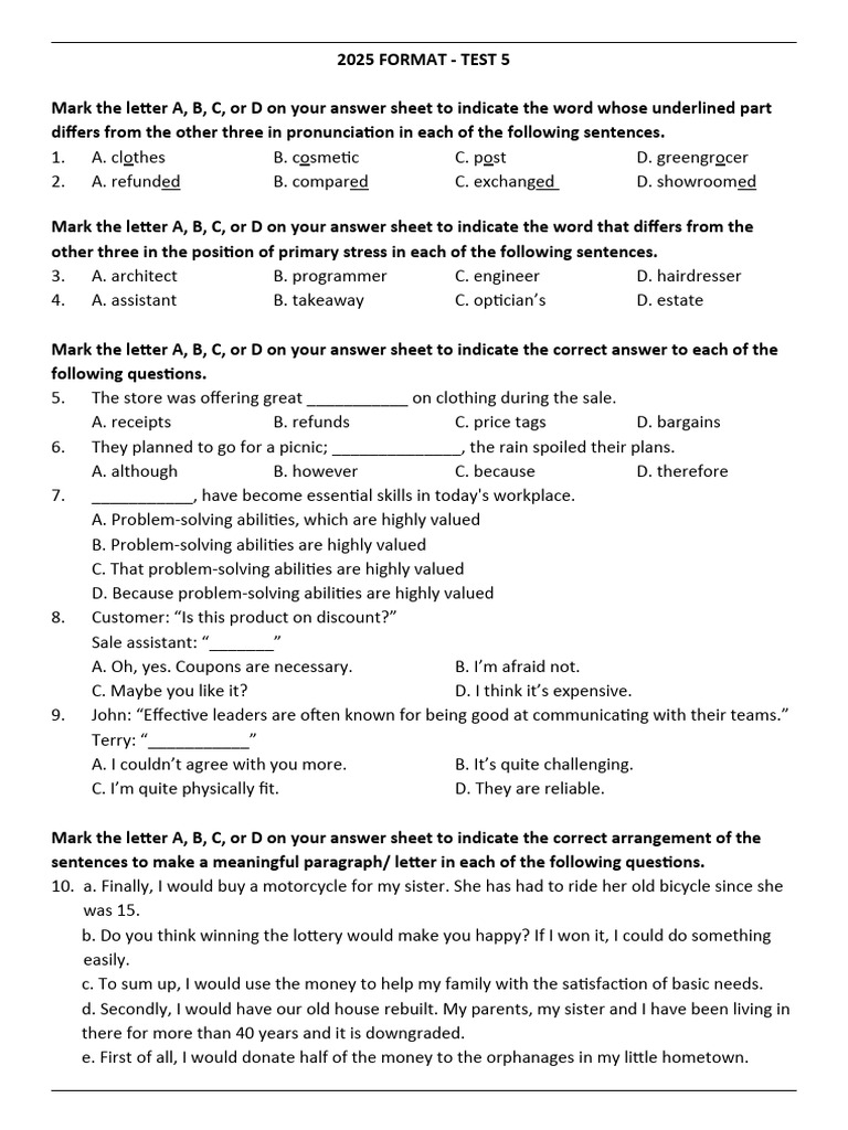 2025 Test 5: Language Proficiency Exam | PDF | Recruitment