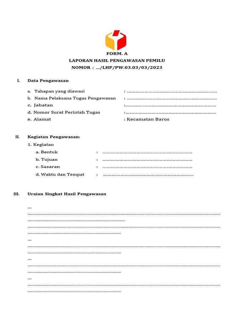 Blanko Form A Pengawasan. | PDF