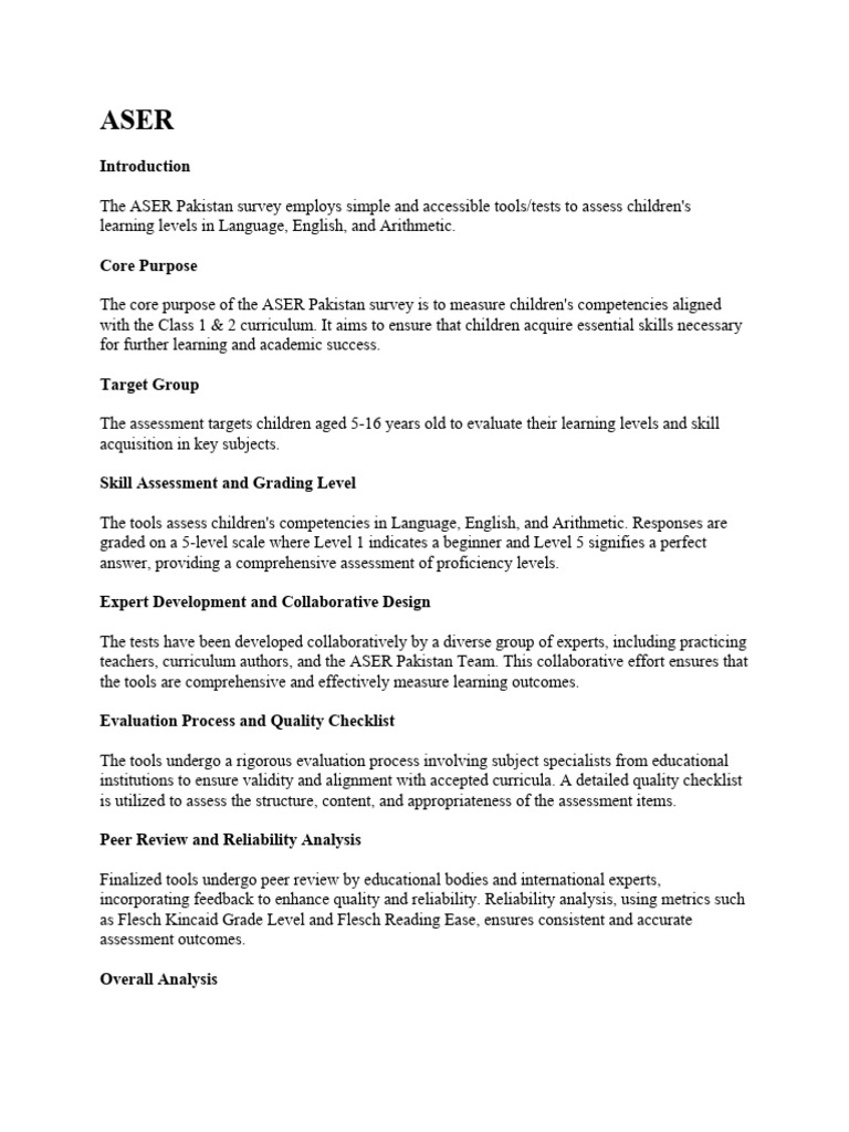 Aser & Egra | PDF | Educational Assessment | Literacy