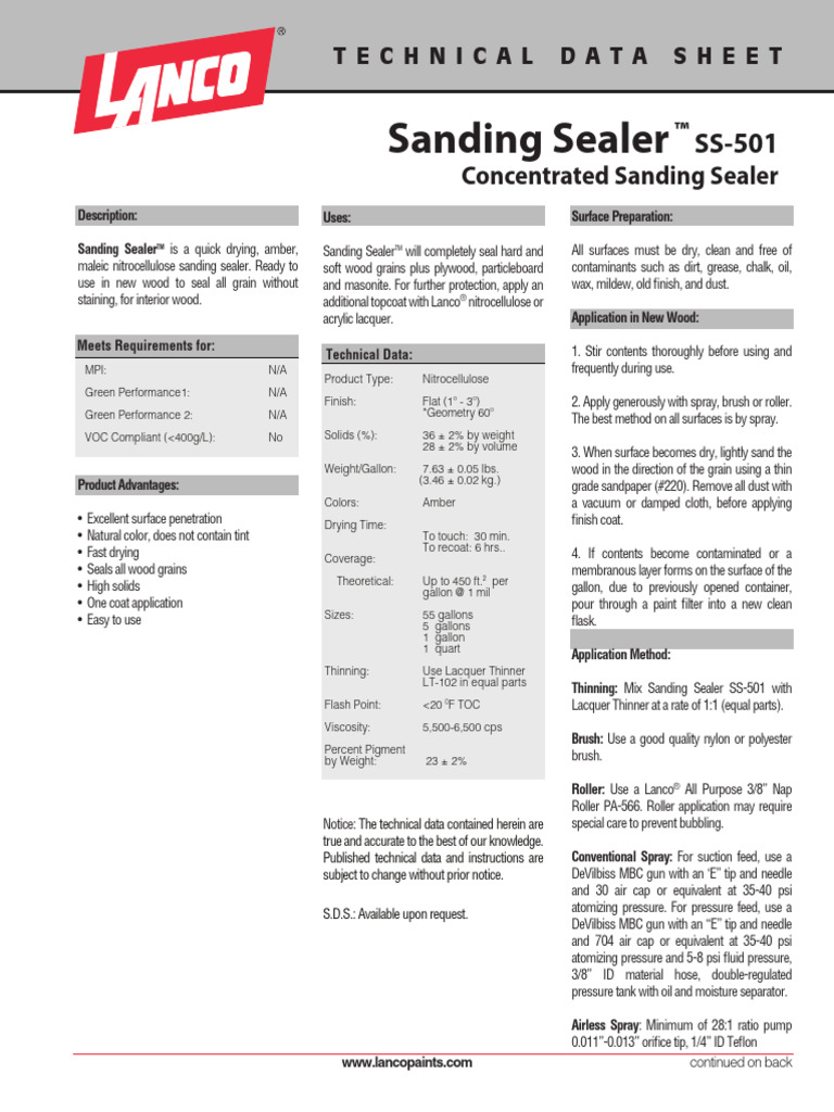 TDS Sanding Sealer Concentrated SS501 EN | PDF | Varnish | Industrial Processes