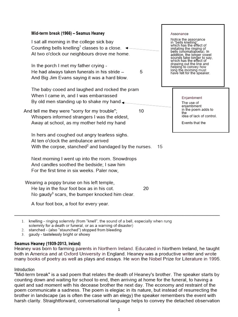 Mid-Term Break - Notes | PDF | Poetry | Grief