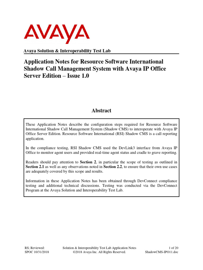 RSI Shadow CMS With Avaya IP Office Server Edition | PDF | World Wide ...