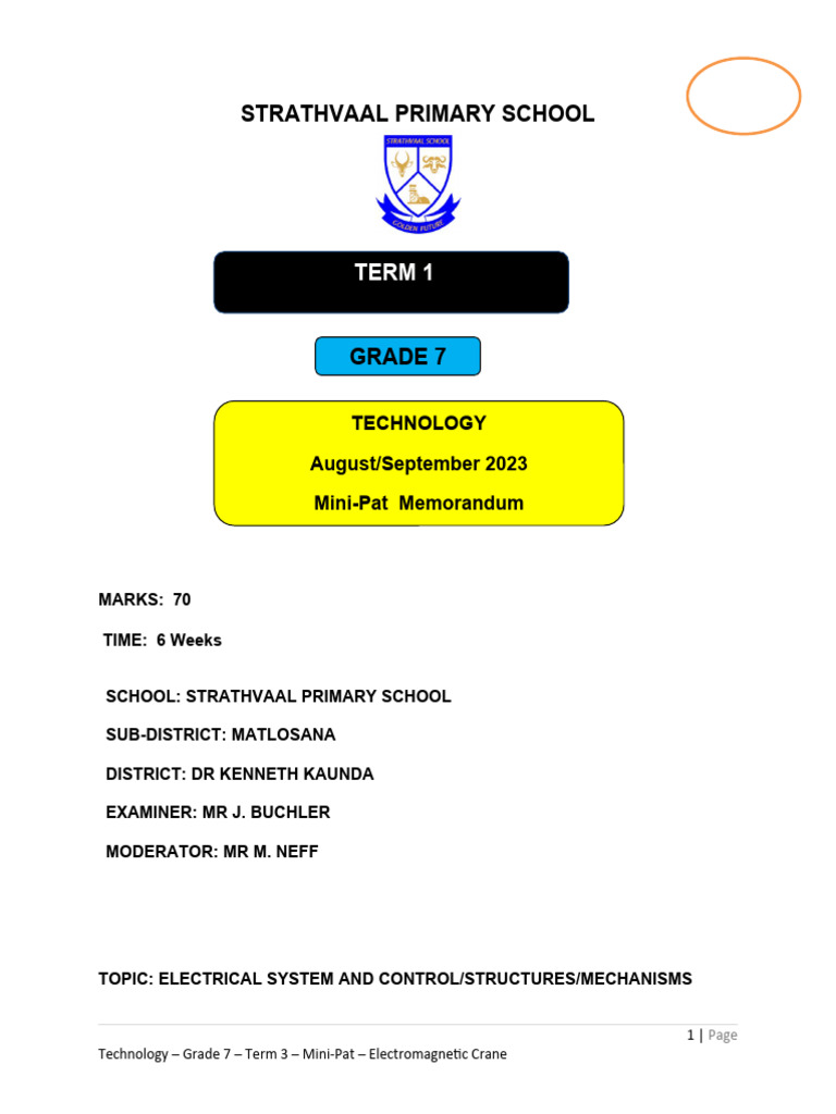 Grade 7 Tech Pat Term 3 Pat Memorandum-1 | PDF | Crane (Machine) | Scrap