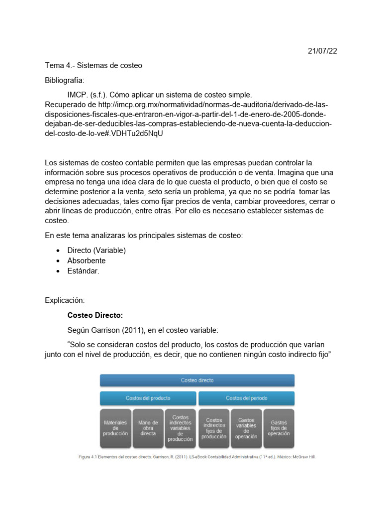 Tema 4 . - Sistemas de Costeo Contable | PDF | Presupuesto | Business