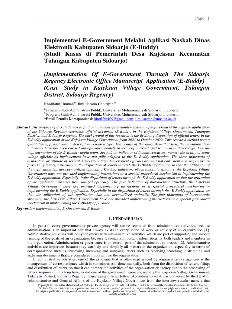 Implementation of E-Government Through The Sidoarj | PDF | E Government | Creative Commons