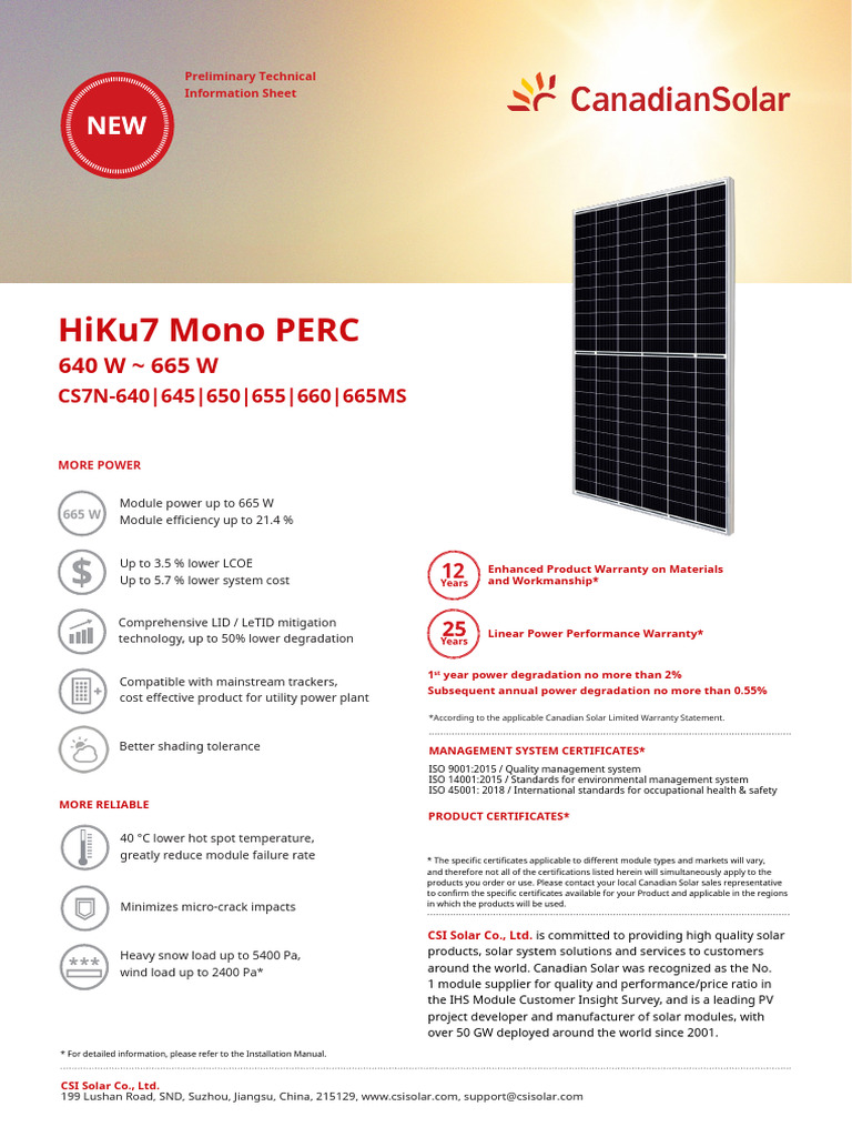 Canadian Solar-Datasheet-HiKu7 CS7N-MS v1.4 EN | PDF | Photovoltaics ...