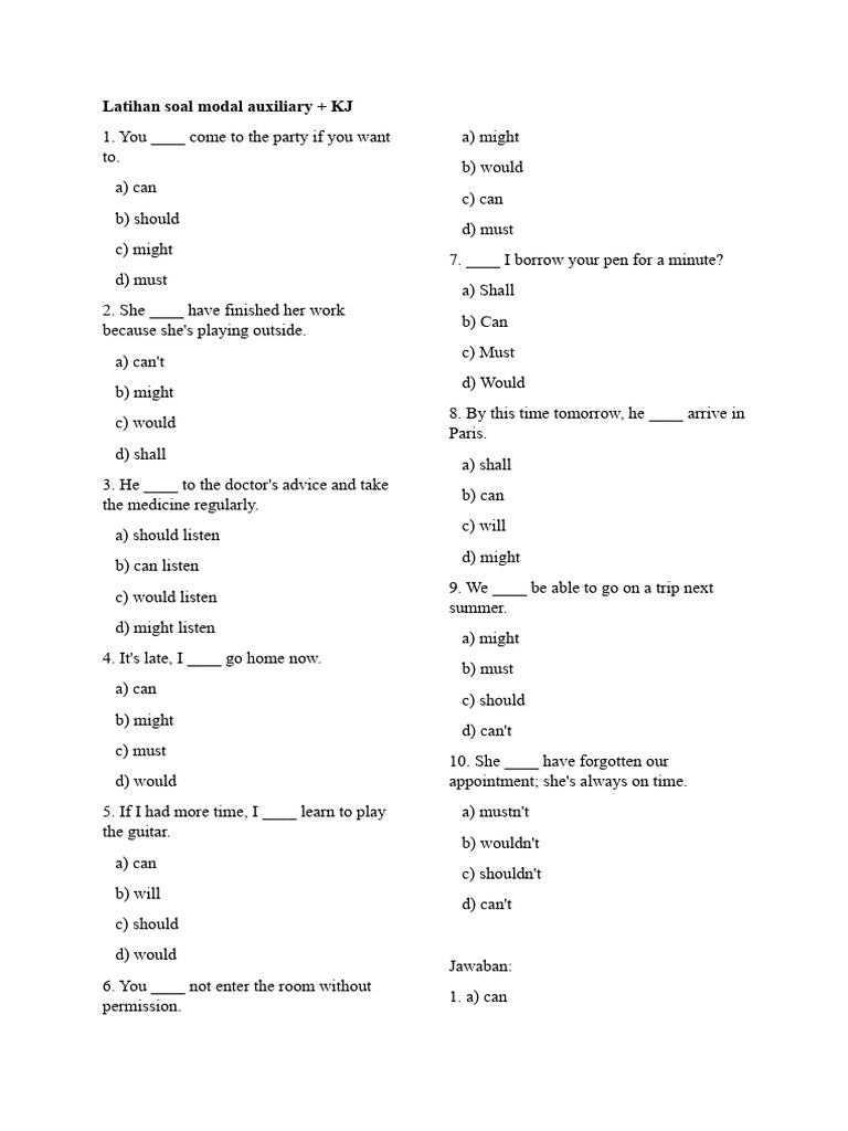 KJ 50 Soal Modal Auxilliary | PDF