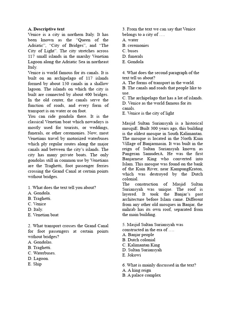 Descriptive Text Exercise | PDF | Venice | Angkor Wat