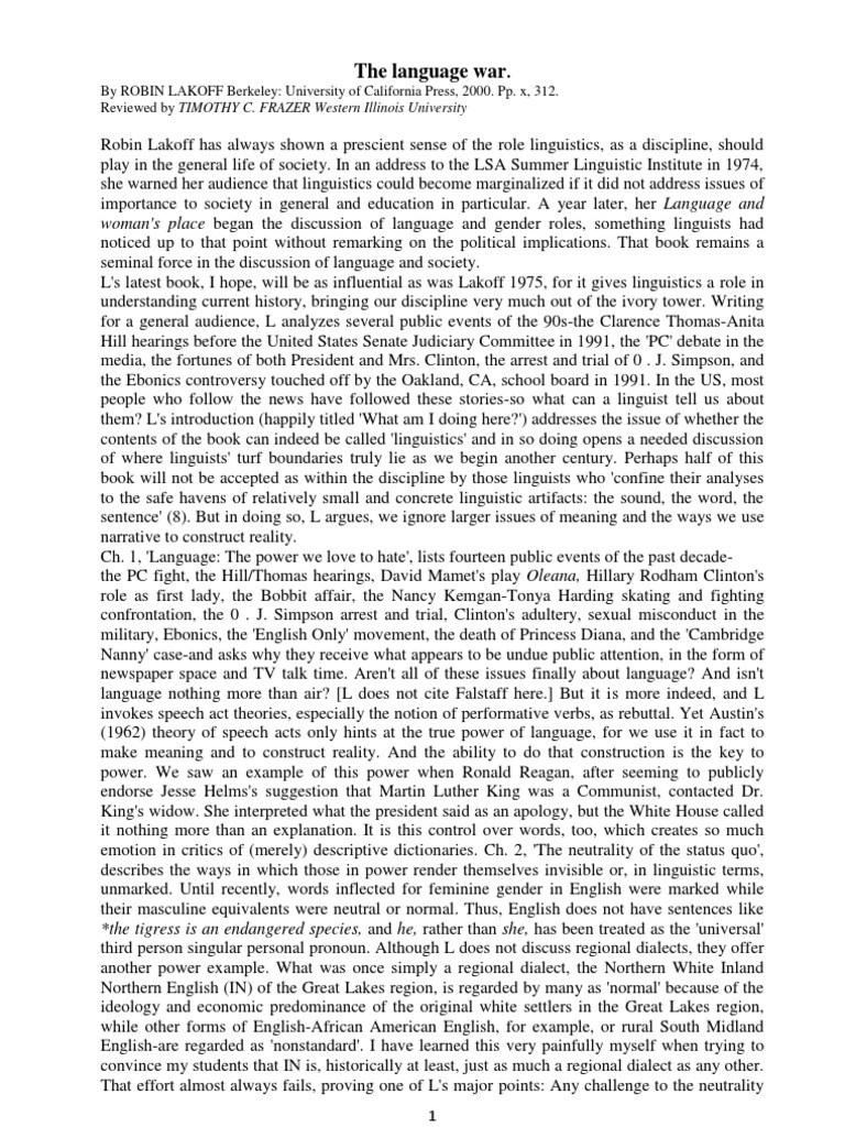 The Language War | PDF | English Language | Grammatical Gender