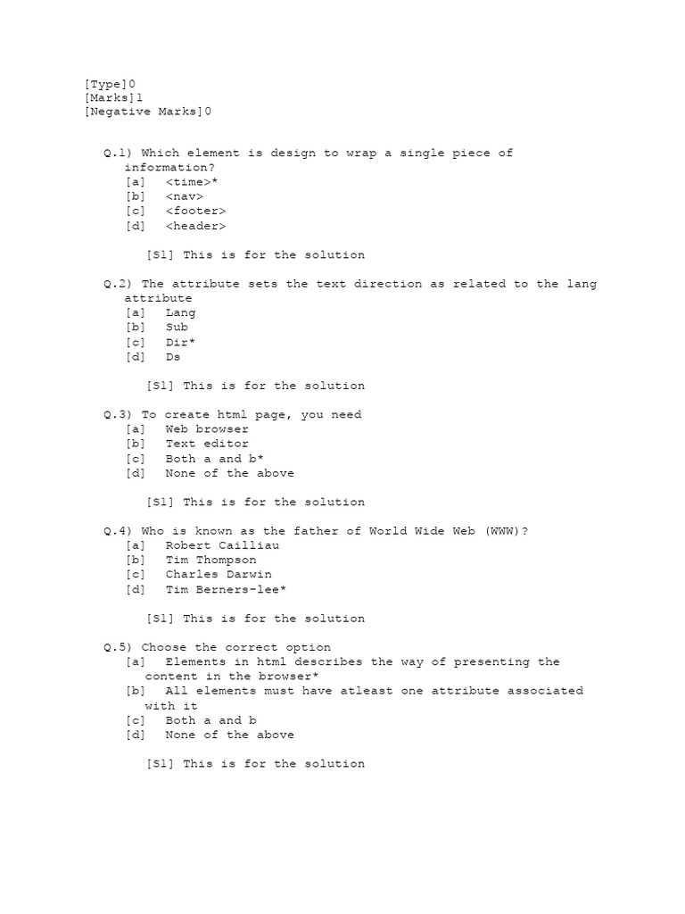 Html Mcq Set Paper 4 Download Free Pdf Html Element Html