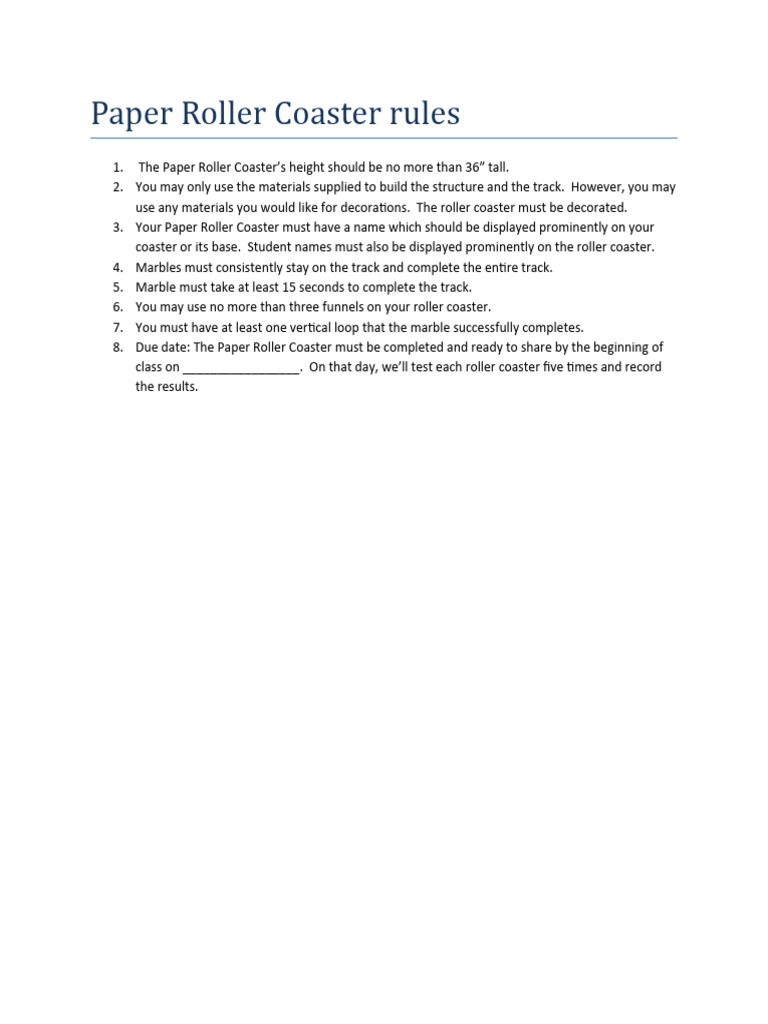 Basic Lesson Paper Roller Coasters | PDF | Roller Coasters | Amusement ...
